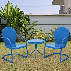 RICNOD Patio Bistro Set Retro Metal Outdoor Seating Conversation 6 Pieces, 4 C-Spring Motion Armchairs and 2 Round Side Table, for Porch, Lawn, Garden, Blue