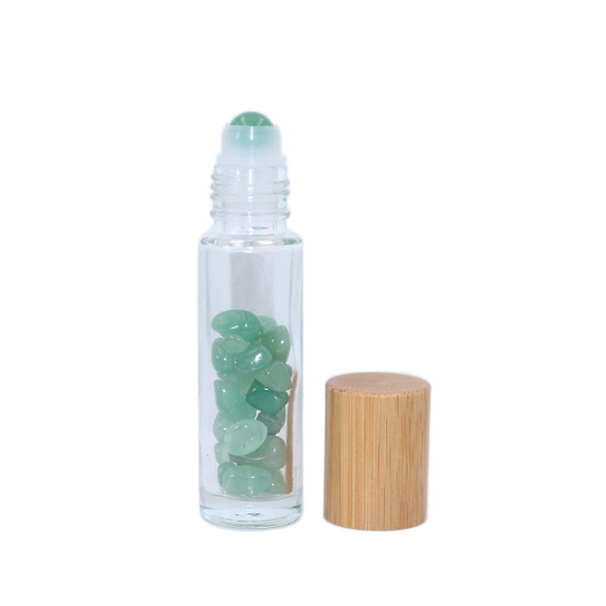 Wresty 10ml Roll On Bottle With Gemstone Rollerball&Crystal Chips Inside,10 Packs Glass Roller Bottles Essential Oil Sample Bottles(Bamboo Lids)