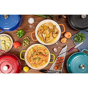 Cast Iron Dutch Oven with Lid – Non Stick Shallow Dutch Oven Pot, Oven Safe up to 500° F – Sturdy Cooking Pot – Enamelled Stockpot Cookware – Red, 3.7-Quart, 30cm – by Nuovva