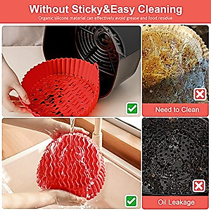 (3PCS) Air Fryer Silicone Liners with Air Fryer Magnetic Cheat Sheet, for 3 to 8Qt Air Fryer, Food-Grade Reusable Silicone, Replacement of Flammable Disposable Parchment Paper(8 Inch)