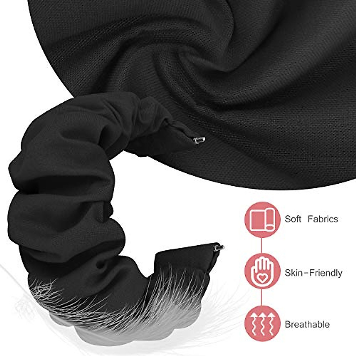 20mm 22mm Scrunchies Watch Bands, Cute Elastic Replacement Bands for Women with Quick Release Bar, Fabric Band for Samsung Galaxy Watch 4 5 Pro Galaxy Active, Active 2 40mm 44mm Watch Smartwatch Bla-S