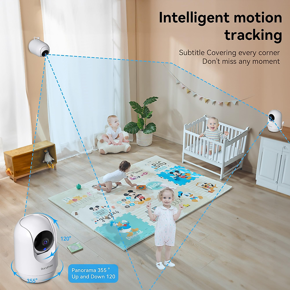 BondFree Baby Monitor with Camera and Audio, 2K Smart Baby Monitor with App,Temperature& Humidity,2-Way Talk,Night Vision,14 Lullabies,Cry & Motion Detection,4X Zoom-2.4Ghz WiFi Baby Monitor
