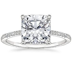 10K Solid White Gold Handmade Engagement Ring 2.0 CT Cushion Cut Moissanite Diamond Solitaire Wedding/Bridal Ring Set for Womens/Her Propose Rings (6)