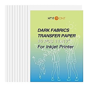 HTVRONT Heat Transfer Paper for Dark T Shirts -10 Pack 11x17" Iron on Transfer Paper for Inkjet Printer, Easy to Use Printable Heat Transfer Vinyl, Vibrant Color, Durable & Soft