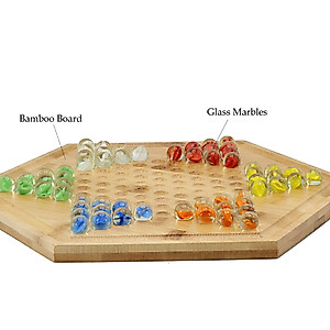 RNK Gaming Bamboo 12.8 inches Wooden Chinese Checkers Board Game with Marbles for Kids and Adults