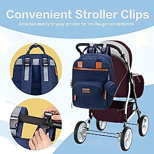 KABAQOO Baby Diaper Bag Backpack for Boys Girls, Multifunction Waterproof Travel Diaper Bag with Portable Changing Pad, Pacifier Case and Stroller Straps, Blue