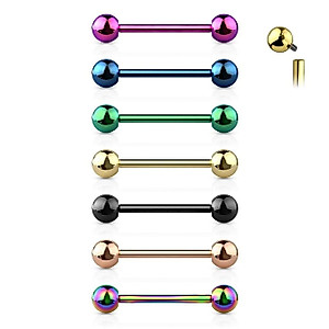 Satix Internally Threaded Barbell Nipple Rings Tongue Titanium 14G Barbells Piercing Jewelry 5/8 inch 16mm