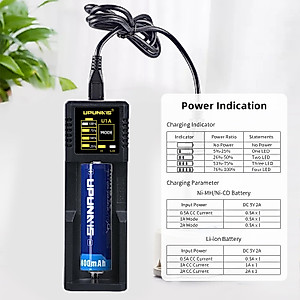 WANGDAJIEDIAN 18650 Battery Charger, Universal for 3.7V Li-ion & 1.2V Ni-MH/Ni-Cd Batteries, LCD Display, Safe Charge Protection, Portable USB Charging