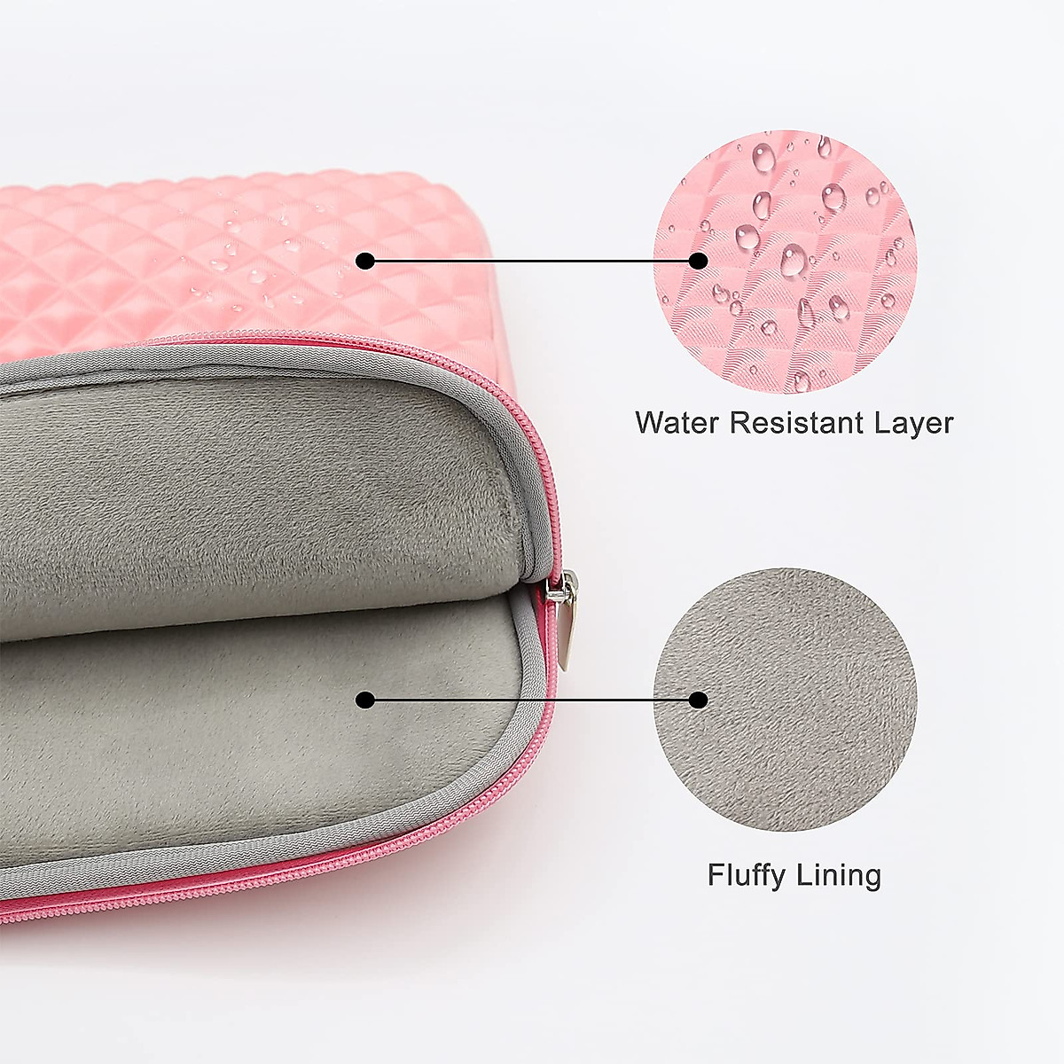 RAINYEAR 11 Inch Laptop Sleeve Diamond Foam Shock Resistant Neoprene Case Fluffy Lining Cover Carrying Bag Compatible with 11.6'' MacBook Air Surface for 11" Chromebook Computer Tablet Notebook (Pink)