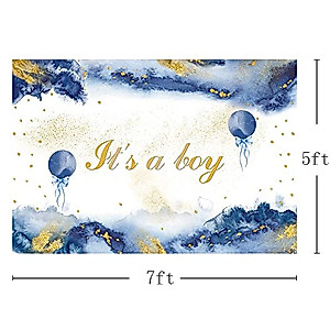 MEHOFOND 7x5ft Royal Blue Watercolor Baby Shower Backdrop for Boys Oh Baby Blue Watercolor Clouds Gold Glitter Baby Shower Photography Background It's A Boy Party Banner Photoshoot Props