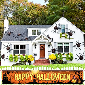 KatchOn, Happy Halloween Banner for Outdoor - 120x20 Inch | Orange and Black Happy Halloween Yard Banner | Happy Halloween Yard Sign for Halloween Yard Decorations | Halloween Banners for Outside