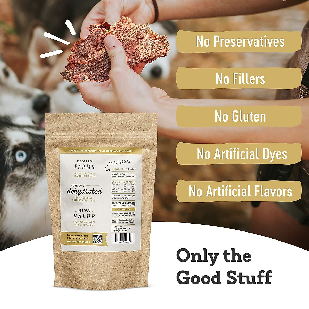 Farm Hounds - Chicken Jerky - Premium Natural Chicken Jerky For Dogs - From 100% Humanely Raised Chicken - Break-To-Size - Great For Training & Treats - No Added Fillers - Made in USA - 3.5 oz -1 Pack