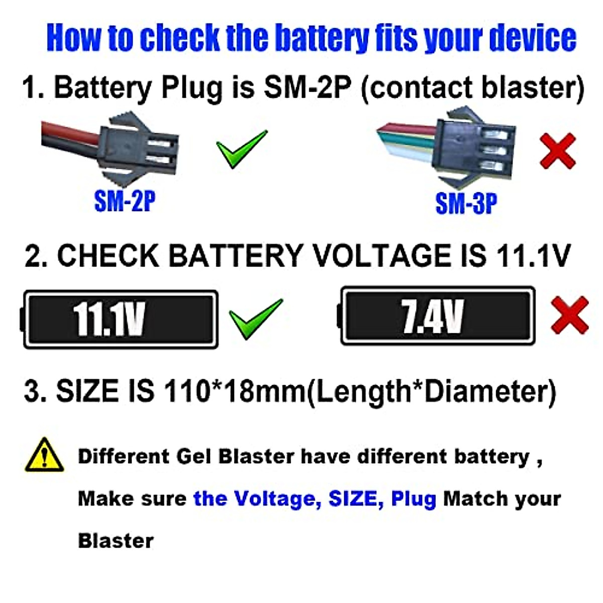 funkawa Shockli Water Bead Gel Ball Blaster 11.1V 2000mAh Rechargeable Battery with Charging Cable, Replacement Battery for Airsoft Gel Ball Blaster(1-Pack)