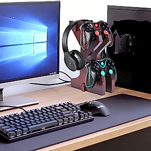 BEARUT Game Controller Holder Headset Stand 2-Tier Universal Controller Gaming PC Accessories Storage Rack Headphone Stand for Xbox Series PS5 PS4 by Wood