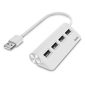 Hama 00200120 External 4-Port USB 2.0 Hub, USB Powered, White