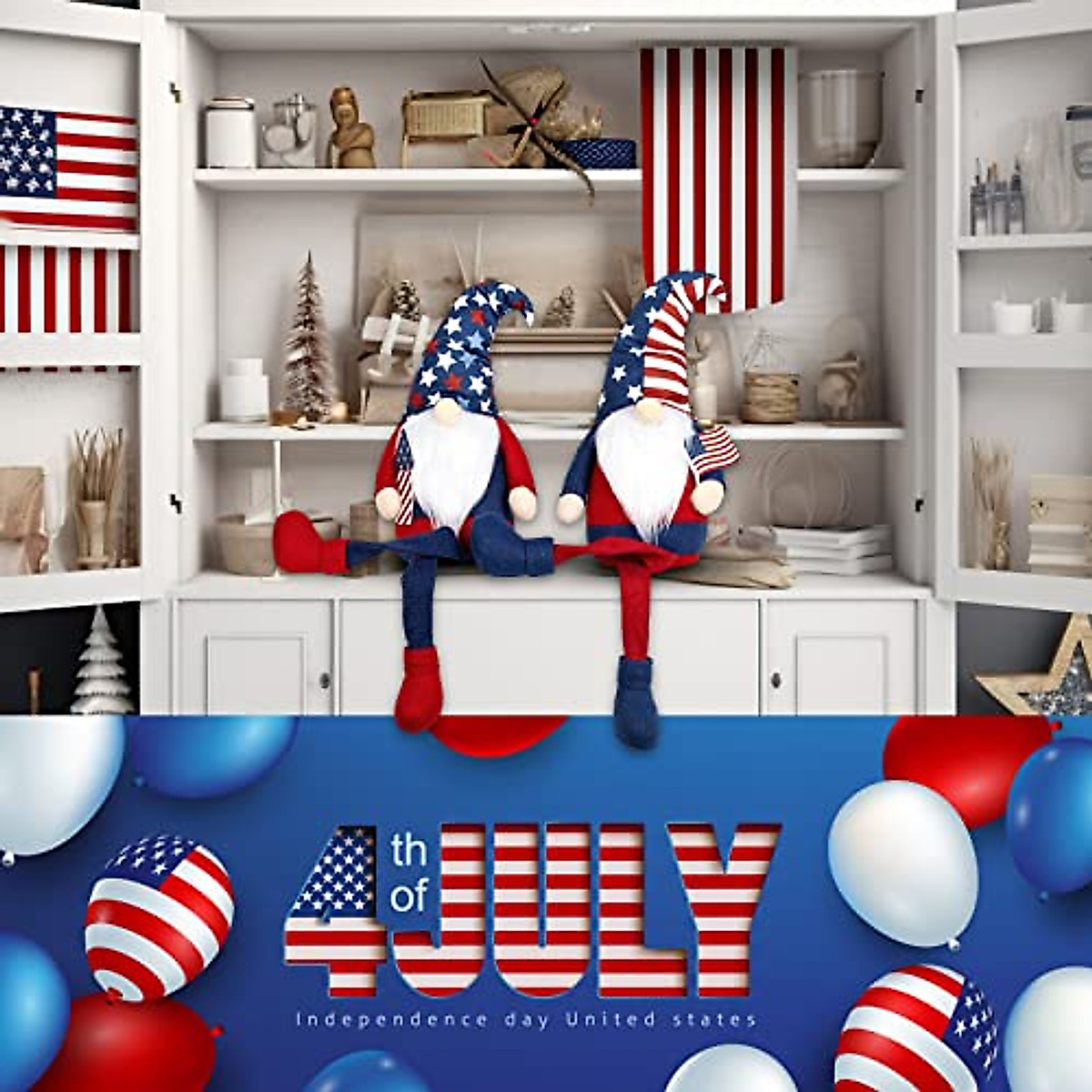 2 PCS Large 4th of July Patriotic Gnome Decorations,Red White Blue Stars and Stripes Decor Gnome, American Memorial Labor Veterans Independence Day Gnomes Decor Gift Handmade Tiered Tray Decorations