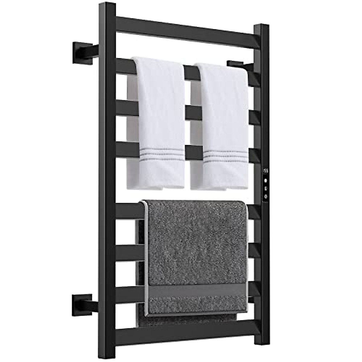 Colliford Towel Warmer, Towel Heater Rack for Bathroom, 8-bar Electric Towel Dryer Wall-Mounted Plug-in Bath Heater, 201 Stainless Steel Hot Towel Rack with Timer and Smart Temperature Control