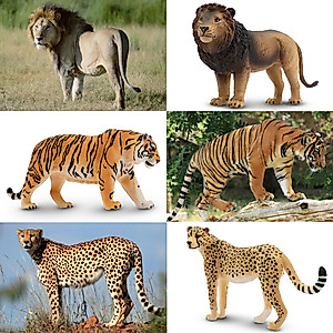 Toymany 8PCS 2-5" Plastic Jungle Animals Figures Playset Includes Baby Animals, Realistic Lion, Tiger, Cheetah, Leopard Figurines with Cubs, Cake Toppers Christmas Birthday Toy Gift for Kids Toddlers