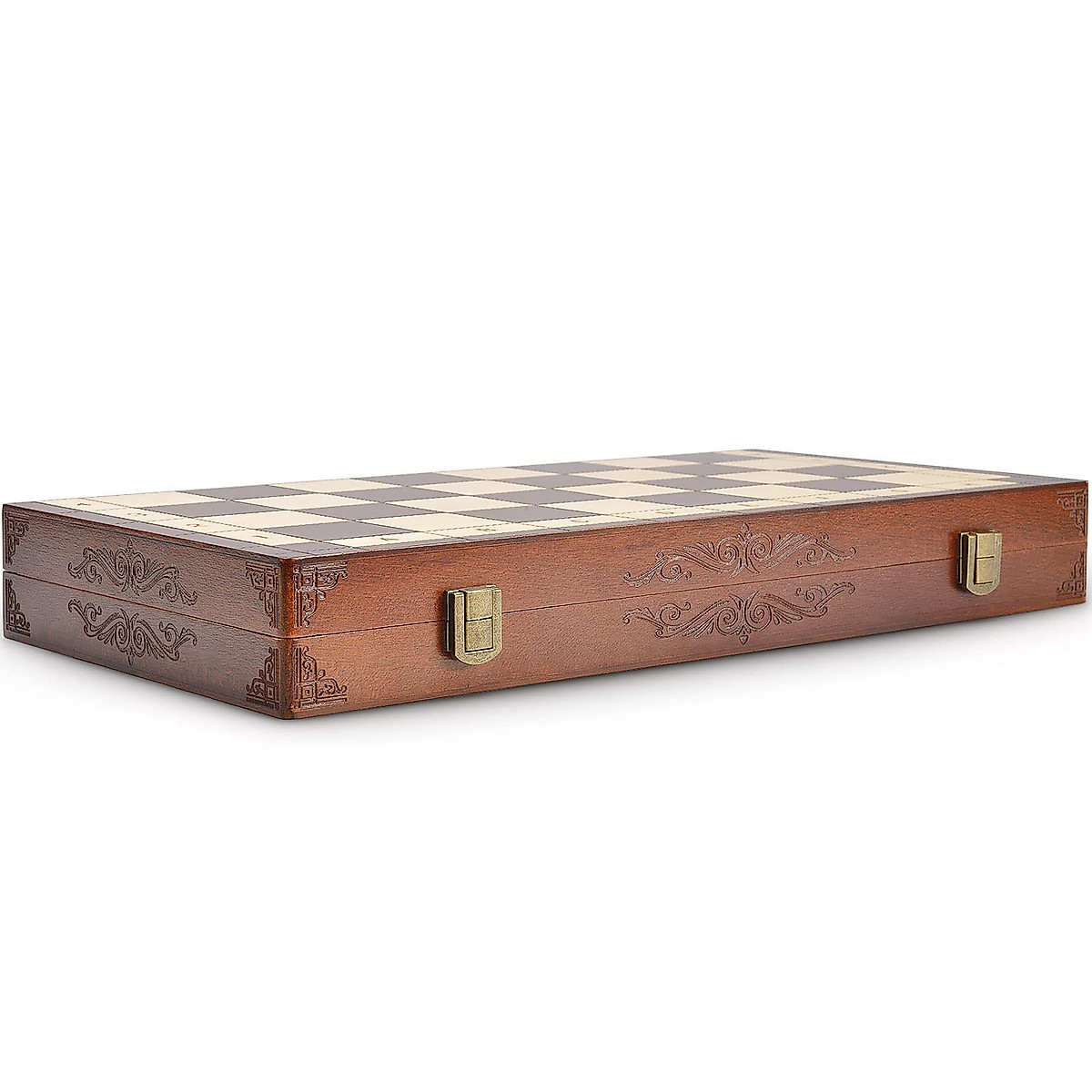 AMEROUS 15'' Wooden Chess Set with Upgraded Weighted Chess Pieces - 2 Extra Queen - Folding Board - Instructions - Gift Package - Chessmen Storage Slots, Classic Chess Board Game for Kids, Adults