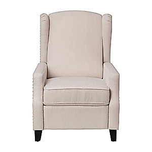 Flash Furniture Prescott Polyester Fabric Upholstered Slim Wingback Recliner, Modern Pushback Recliner Chair with Pocket Spring Seat, Cream