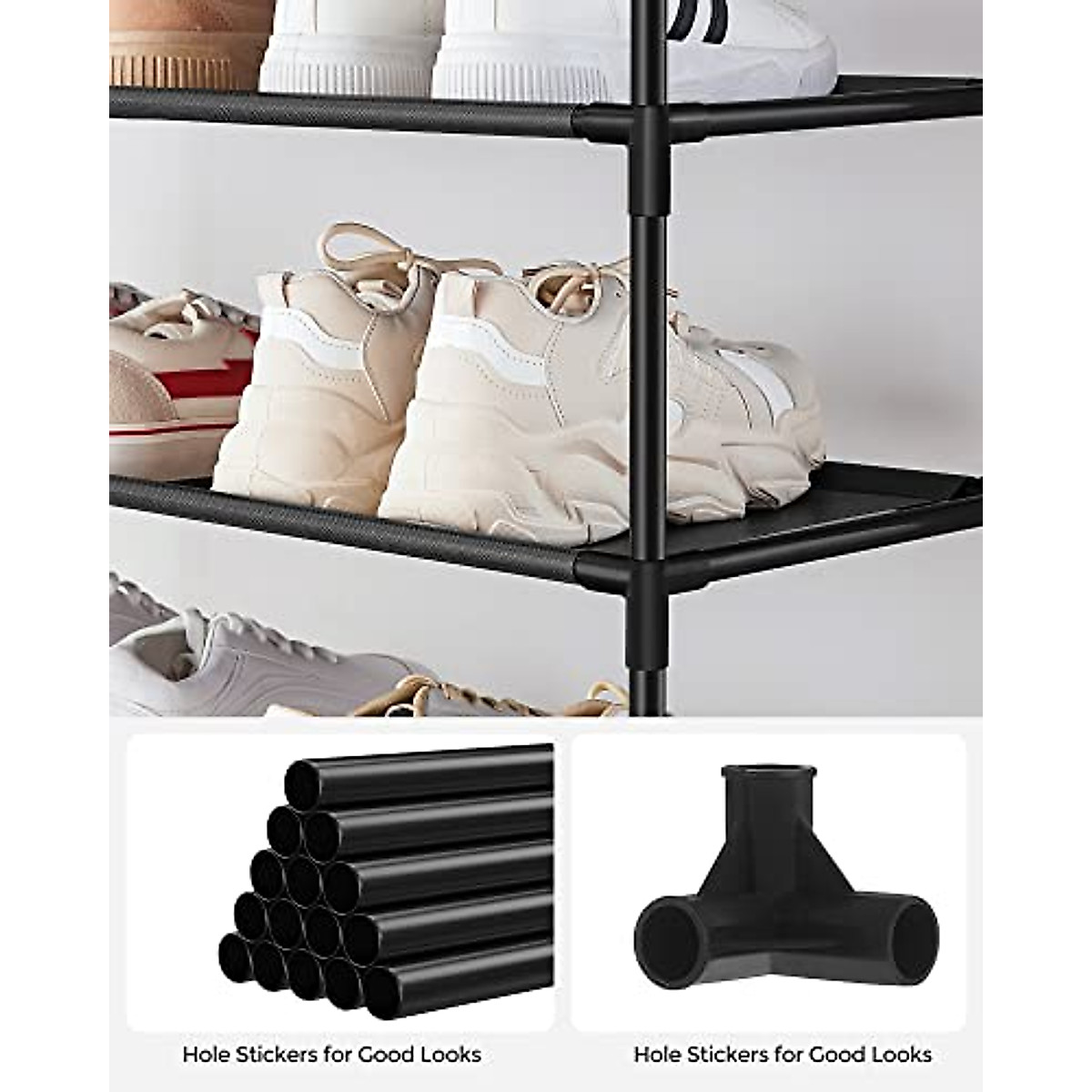 SONGMICS Shoe Rack, 10 Tier Shoe Shelf, Shoe Storage Organizer, Metal Frame, Non-Woven Fabric Shelves, for Entryway, Bedroom, Black ULSR210B02