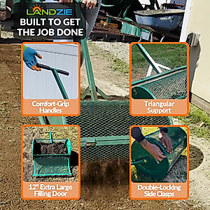 Landzie 24 Inch Wide 16 Inch Diameter Metal Mesh Basket Lawn and Garden Rolling Yard Soil, Peat Moss, Manure, and Compost Topdressing Push Spreader