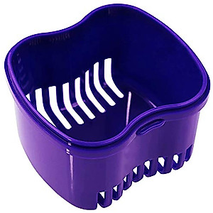 Denture Case,Denture Cups Bath, Toothbrush with hard denture, Dentures Container with Basket Denture Holder for Travel,Mouth Guard Night Gum Retainer Container (Purple)