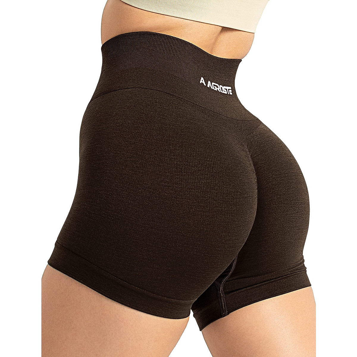 A AGROSTE Women 3.6" Intensify Workout Shorts with Pockets Seamless Scrunch Butt Lifting Gym Shorts High Waist Yoga Shorts