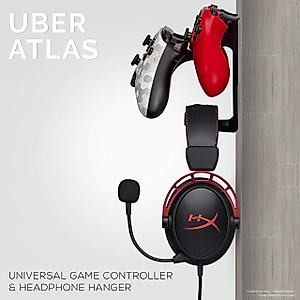 The UberAtlas Dual Game Controller & Headphone Stand Wall Mount Holder for Xbox ONE, Series X, PS5, PS4, PS3, Switch, STEELSERIES Gamepad & More, Stay Organized No Screws, by Brainwavz
