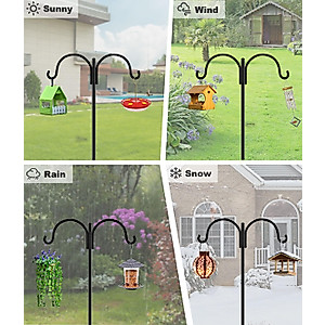 Artibear Double Shepherd Hooks for Outdoor, 76" Heavy Duty Bird Feeder Hangers Garden Hooks with 5-Prong Base, Outside Hanging Pole for Plant Baskets, Solar Light Lanterns, Wind Chimes, 1 Pack