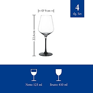 Villeroy & Boch Manufacture Rock White Set of 4 Beautiful Set of Wine Refreshing Black, Crystal Glass, Dishwasher Safe