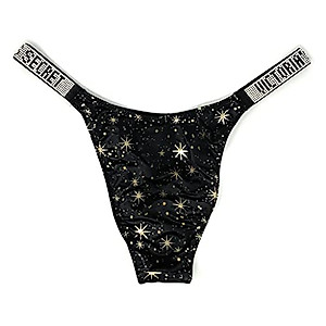 Victoria's Secret Very Sexy Bombshell Shine Brazilian Panty, Black Gold Stars, Medium
