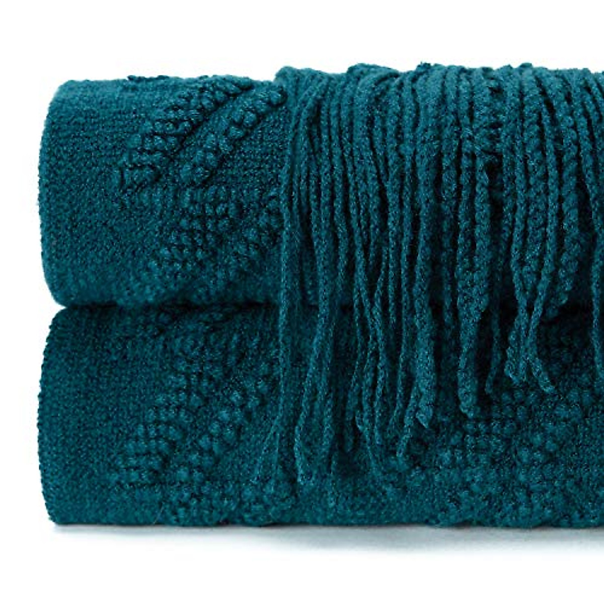 Chanasya Teal Throw Blanket with Tassels - Acrylic Knitted Super Soft Fluffy Warm Cozy Lightweight Chic Boho Blanket for Bed Sofa Chair Couch Cover Living Bed Room (50x65 Inches) Deep Teal