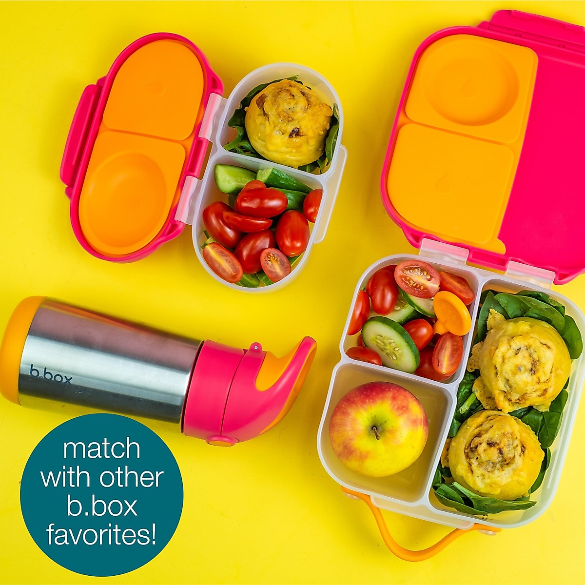 b.box Mini Lunch Box for Kids: Lunch Snack Container with 2 Leak Proof Compartments. Ages 3+ School Supplies, BPA Free (Lilac Pop, 4¼ cup capacity)