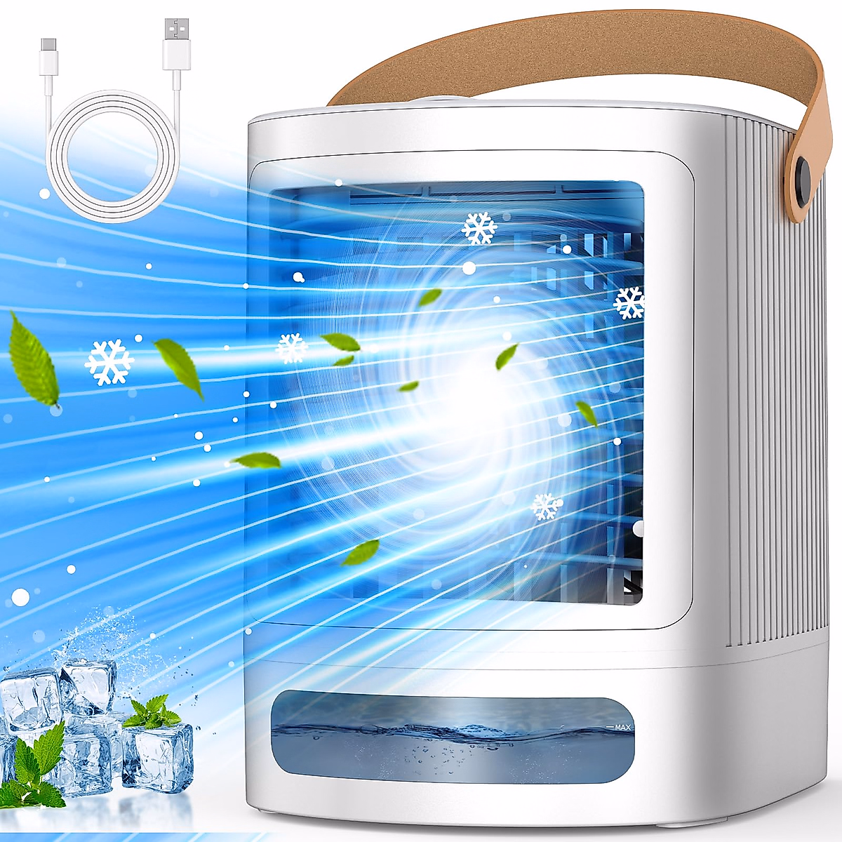 FANCOLE Portable Air Conditioners, 3-IN-1 Small Air Conditioner w/ 3-Level Humidify & 3 Speeds, 7-Color Night Lights, Top Fill Tank for 8H Cooling, Desk Mini Air Conditioner for Bedroom Room Office