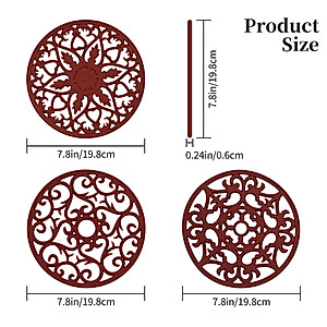 Nstezrne Trivets for Dishes,Silicone Hot Pads for Kitchen, Trivets for Hot Pots and Pans, Intricately Carved Heat Resistant Mats for Tabletop & Countertops, Silicone Trivet Mat Set 3 Burgundy
