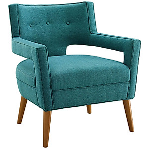 Modway Sheer Upholstered Fabric Mid-Century Modern Accent Lounge Arm Chair in Teal