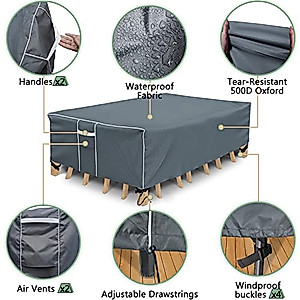 Gasadar Outdoor Furniture Cover Waterproof, Outdoor Sectional Cover, 500D Heavy Duty, All Weather Protection Rectangular Patio Covers for Outdoor Furniture Set, 126" L x 64" W x 29" H -Grey