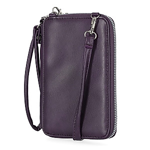 Mundi Jacqui RFID Blocking Crossbody Wallet Bag for Women, Compact Travel-Size Cell Phone Holder Purse - Vegan Leather, Purple