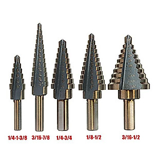 Zhushan 5pcs Step Drill Bit Set,High Speed Step Drill Bit, HSS Cobalt Multiple Hole 50 Sizes Titanium Step Drill Bit with Aluminum Case