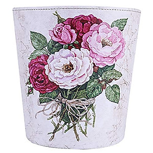 Scakbyer 10L/2.64 Gallon Trash Can Waterproof PU Leather Flowers Pattern Wastebasket Paper Basket Dustbin Garbage Bin - (Type 6)
