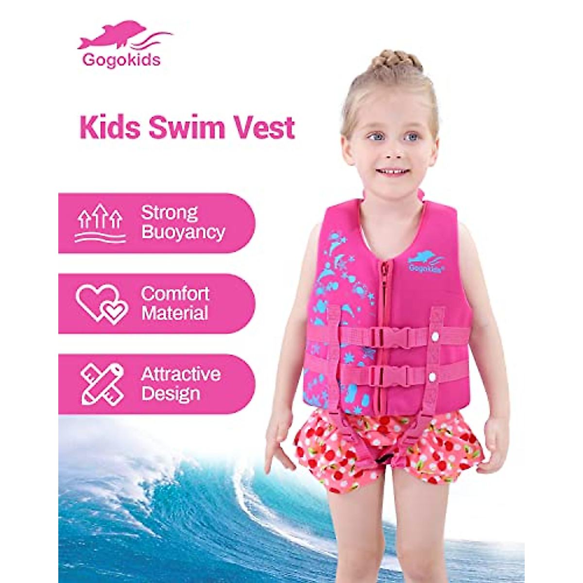 Gogokids Kids Swim Vest Float Jacket - Boys' and Girls' Floaties Swimsuit Buoyancy Swimwear