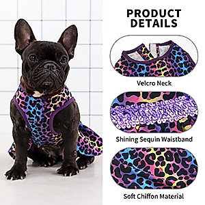 KYEESE Dog Dress Leopard with Flowers Decor Dogs Party Dresses for Small Dogs Soft Material Dog Apparel Pet Clothes