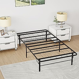 PayLessHere Metal Bed Frame Foldable Metal Platform Mattress Foundation with Support Up to 1000lbs Steel Slats Support Noise Free Heavy Duty Bed Frame Easy Assembly,Twin