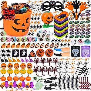 TOY Life Halloween Toys For Kid 138PCS Halloween Toys in Bulk, Halloween Goodie Bag Fillers for Kid, Halloween Prizes for Kid, Halloween Party Favors Halloween Pumpkin Buckets Non Candy Treat for Kid