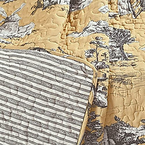 Lush Decor French Country Toile Cotton Reversible Throw Blanket, Yellow & Gray, 60" x 50"