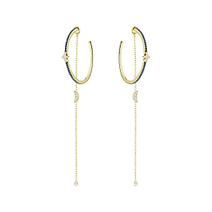 Swarovski Duo Moon Pierced Earrings, Teal, Mixed Plating