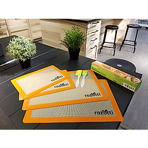 ERNITERTY Rozotti Silicone Baking Mat Bundle (6-Piece Set) 2 Half Sheets Silicone Baking Mat and 2 Quarter Sheets Silicone Baking Mat, Silicone Baking Brush, Silicone Baking Spatula, Orange