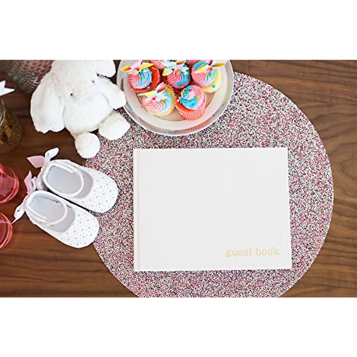 Pearhead Baby Shower Guest Book, Gender Neutral, Classic Neutral Guest Book for Weddings and Events, 100 Blank Pages, Ivory Linen with Gold Print