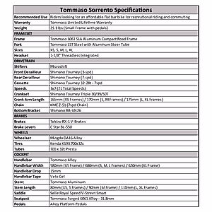 Tommaso Sorrento Shimano Tourney Hybrid Fitness Bike, Matte Black/Grey - Large